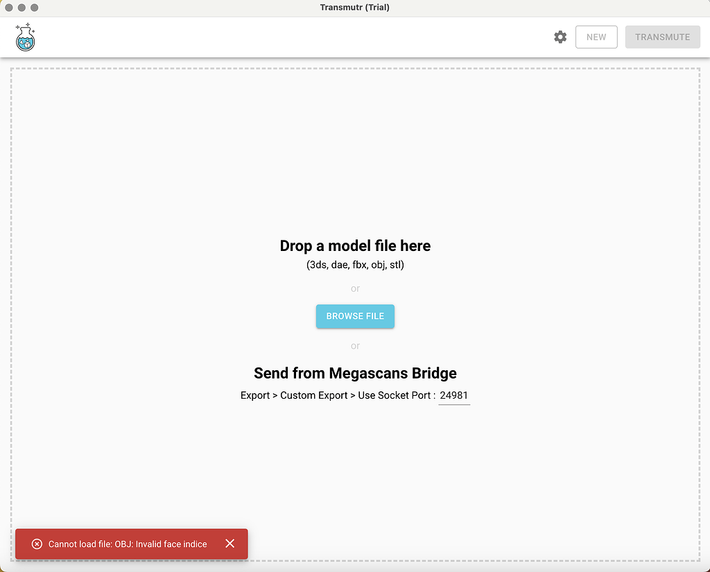 Cannot load file: OBJ: Invalid face indice - Transmutr - Lindalë forums